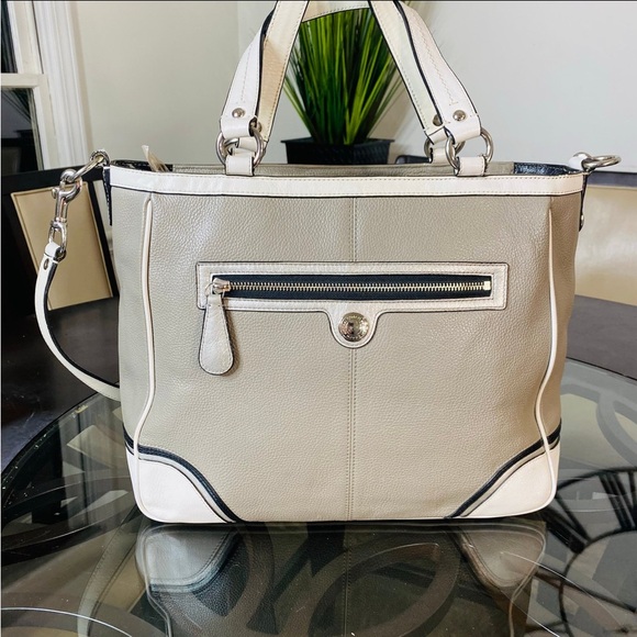 Coach | Bags | Coach Laura Spectator Tote Grey White Pebbled Leather ...